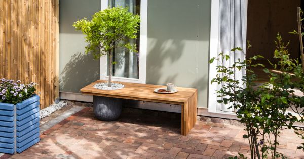 Gartenbank selber bauen − mit integriertem Bäumchen